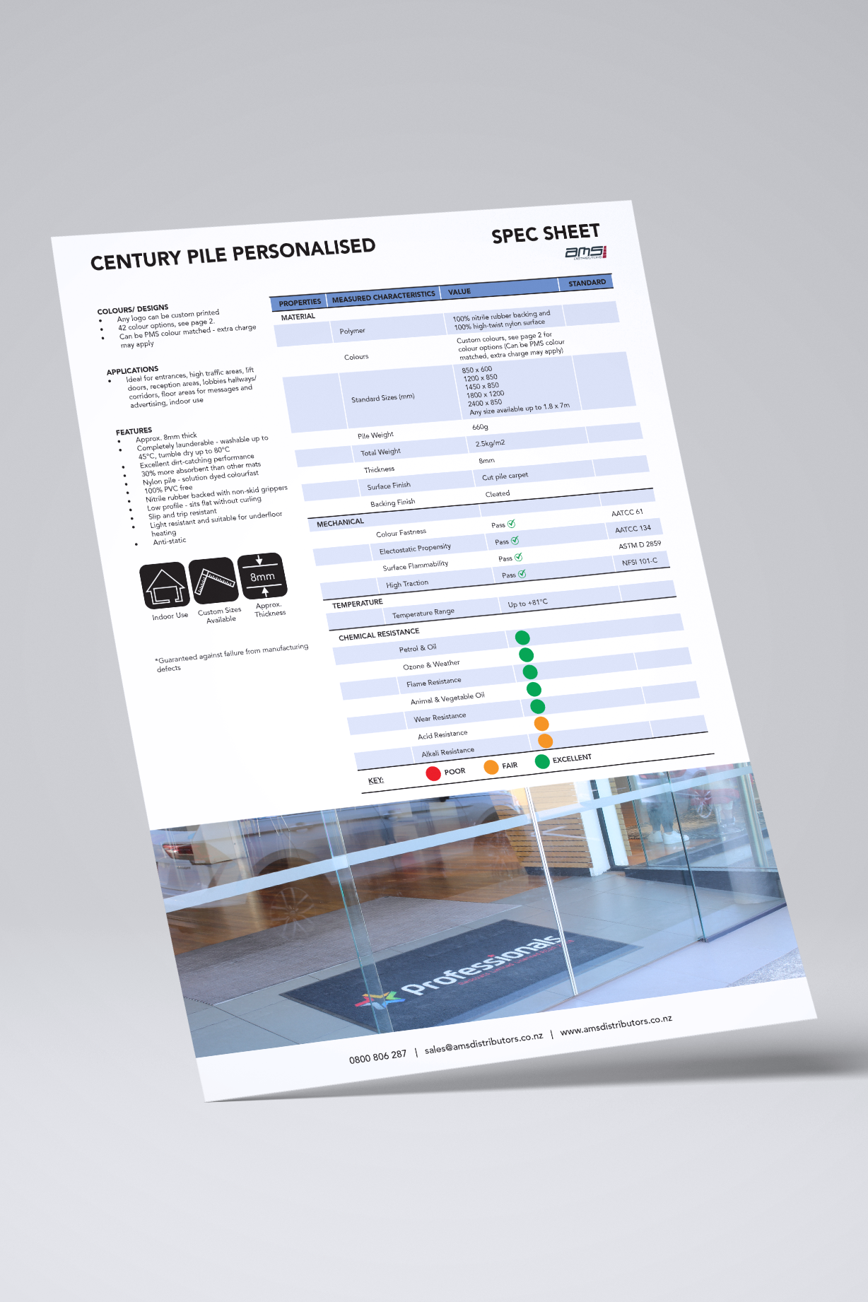 Century Pile Personalised Mat Spec Sheet – AMS Distributors