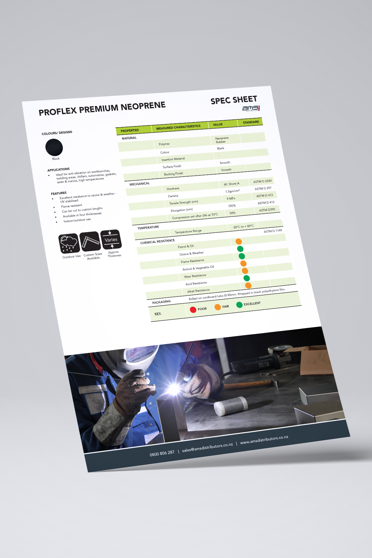 Proflex Premium Neoprene Rubber Spec Sheet – AMS Distributors